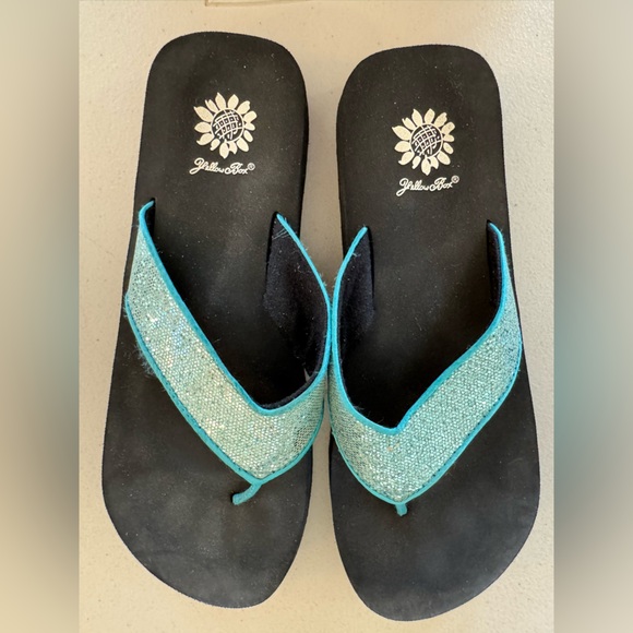 Yellow Box | Shoes | Yellow Box Black And Aqua Sandals With Thong ...